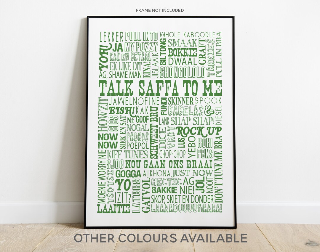 South African Words and Phrases Print, SAFFA Slang Poster, South ...