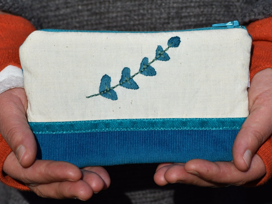 Duck Blue Embroidered Velvet Pouch, Makeup Bag - Etsy