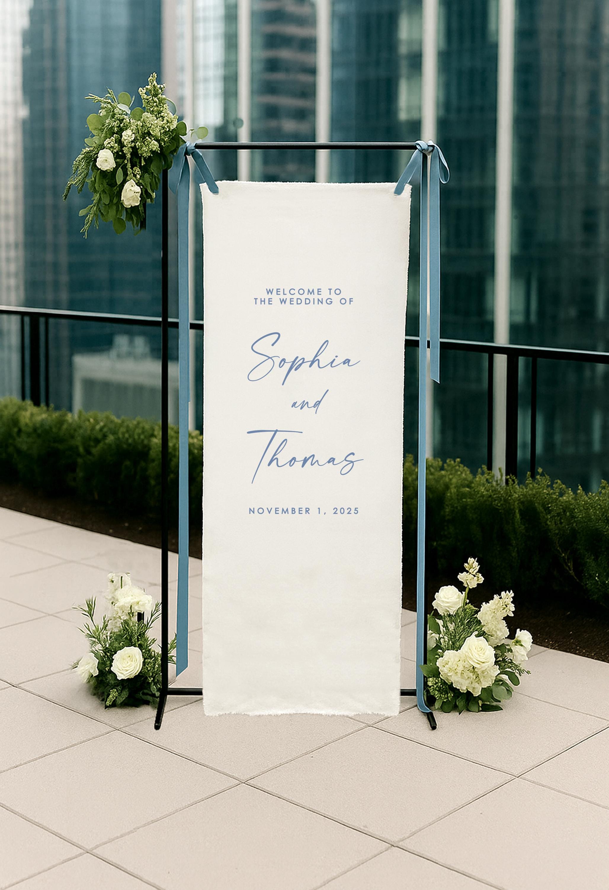 Linen Wedding Sign, Custom Fabric Welcome Banner, Modern Wedding Decor ...