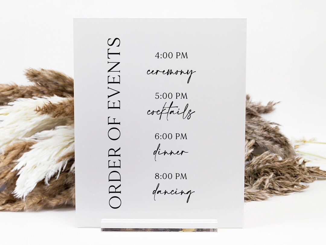 Wedding Schedule Sign, Acrylic Wedding Timeline Sign, Order of Events ...