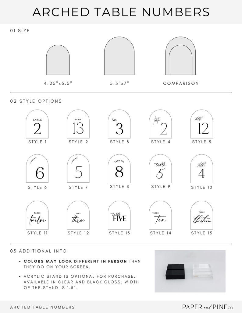 Acrylic Arched Table Numbers for Weddings, Modern Arch Table Number ...