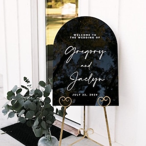 Minimalist Acrylic Wedding Welcome Sign • Black and White Personalized ...