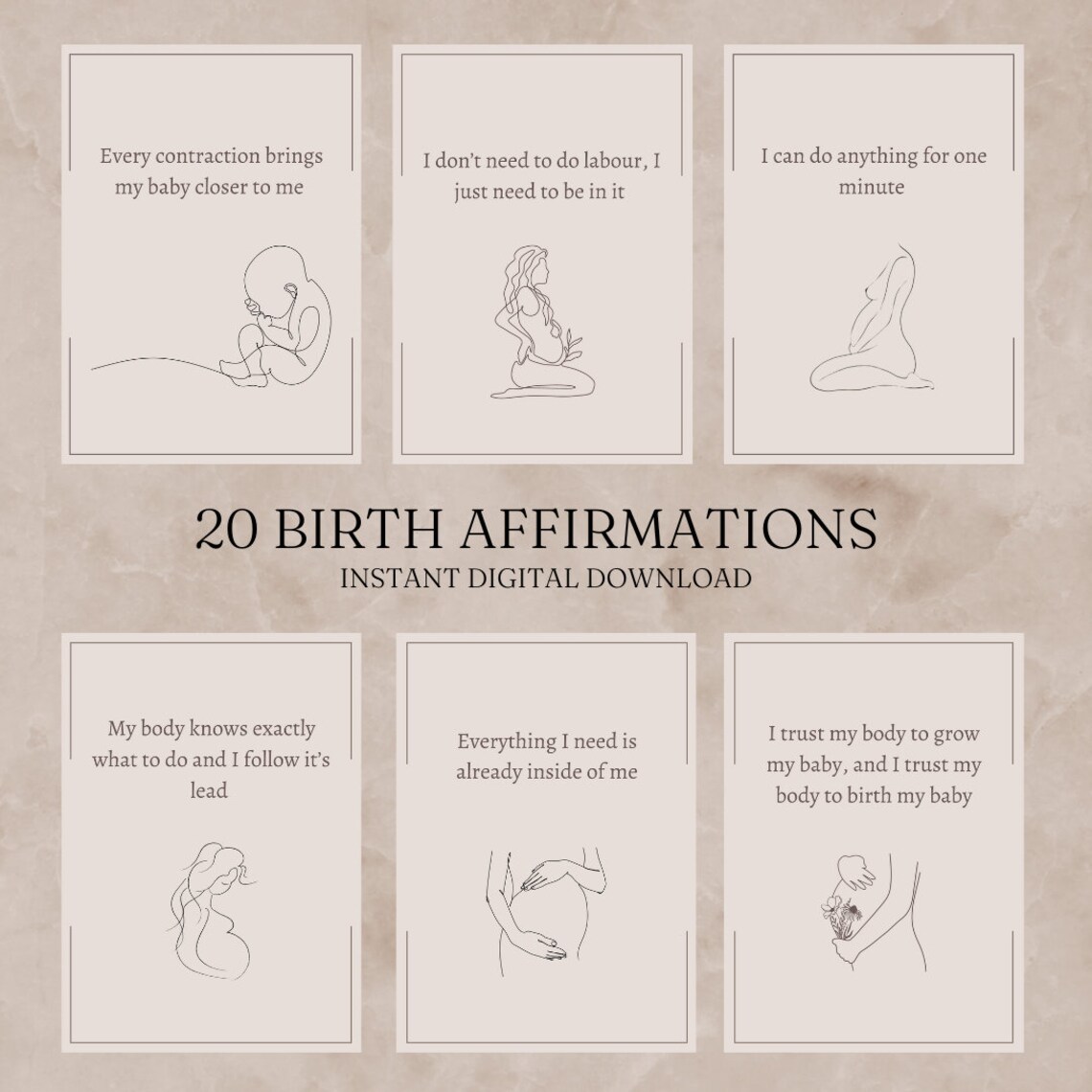 20 Positive Birth Affirmation Printable Cards | Pregnancy Line Art ...