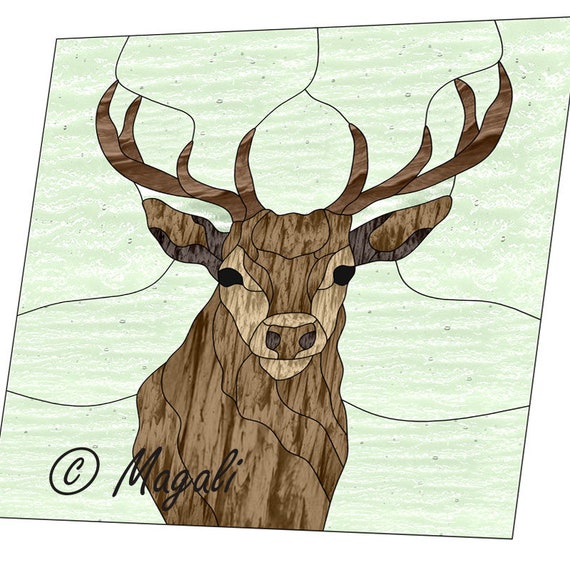 Stained glass pattern Stag | Etsy