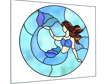 Stained Glass Panel, Handcrafted Mermaid Stained Glass Window Panel ...