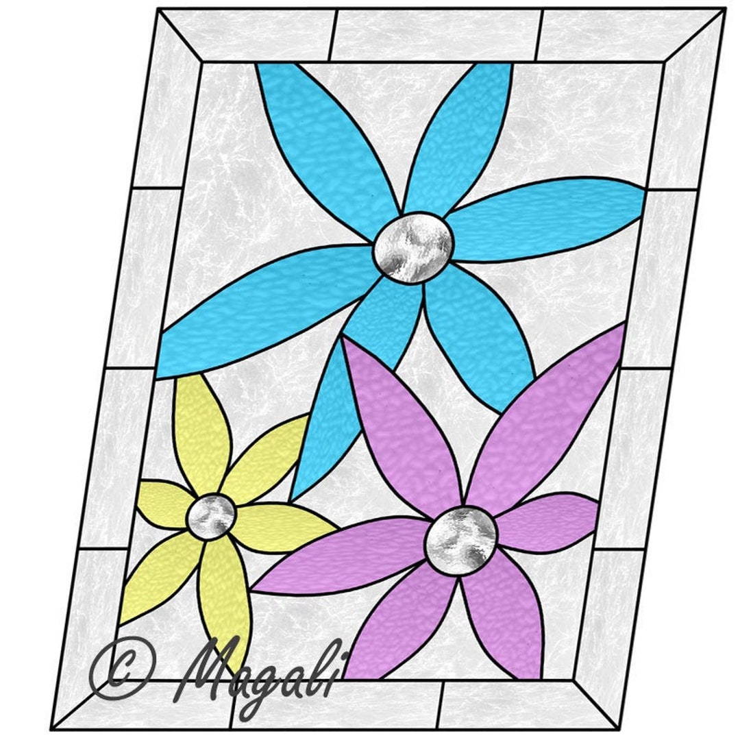 Stained Glass Pattern Fun Flowers - Etsy