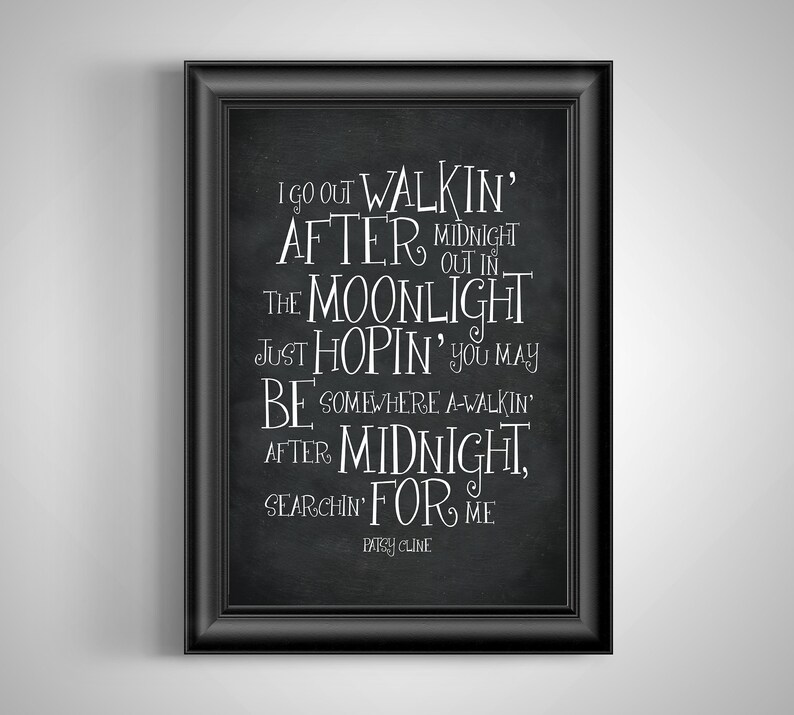 Walkin' After Midnight Song Lyrics Print Patsy Cline Above - Etsy