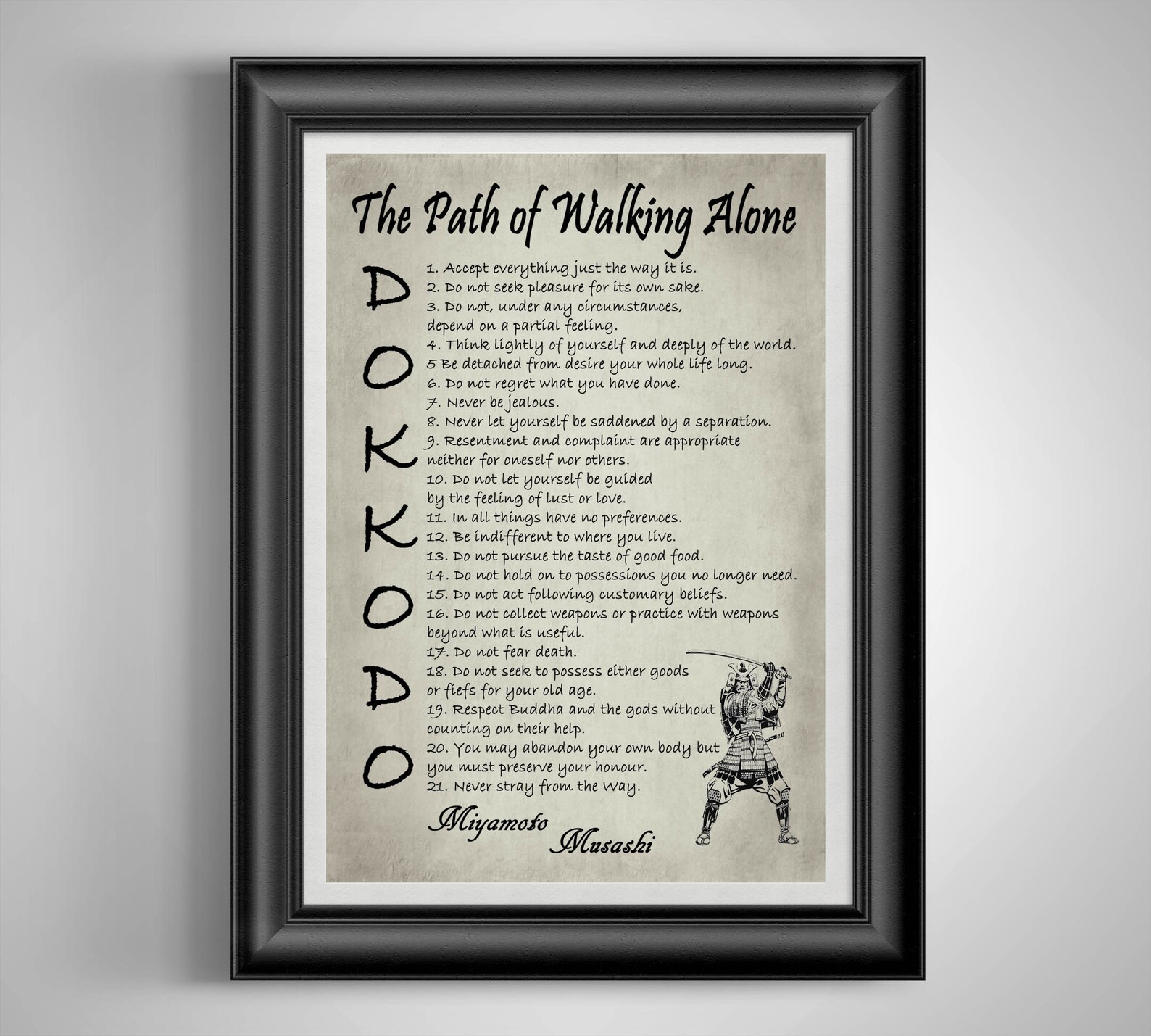 Dokkodo Samurai Art Samurai Poster Samurai Wall Art Japanese Decoration ...