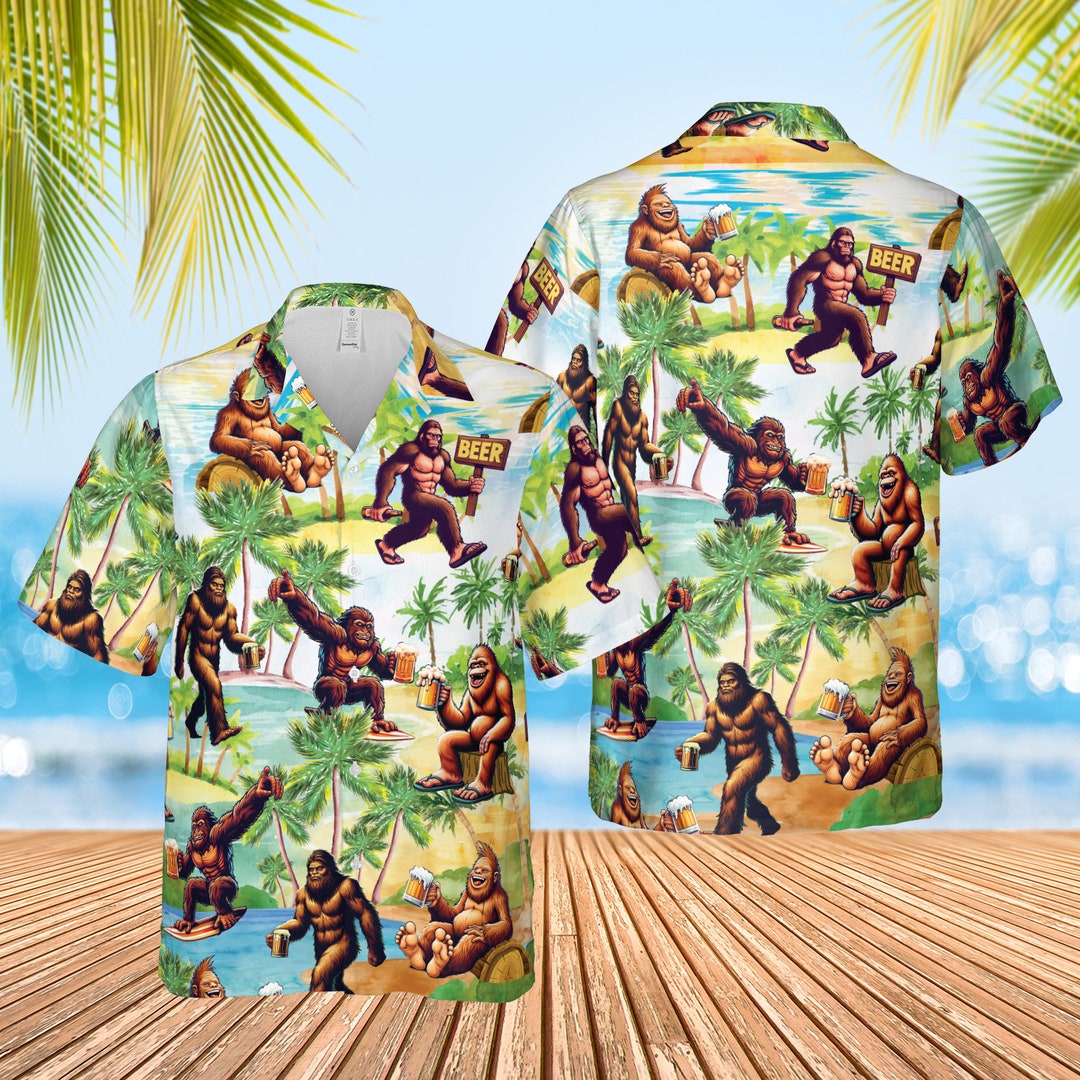Summer Beach Bigfoot Hawaiian Shirt Beach Vacation Hawaiian Aloha Shirt Bigfoot Hawaii Style ...