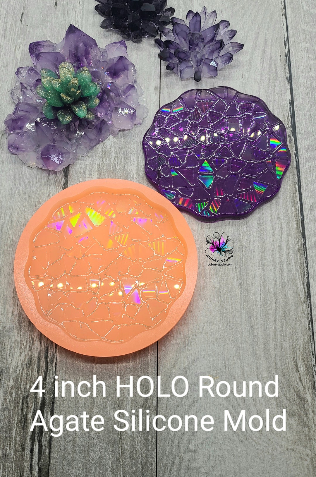 4 Inch Holographic Round Agate (#HC-R4) Silicone Mold for Resin Casting ...