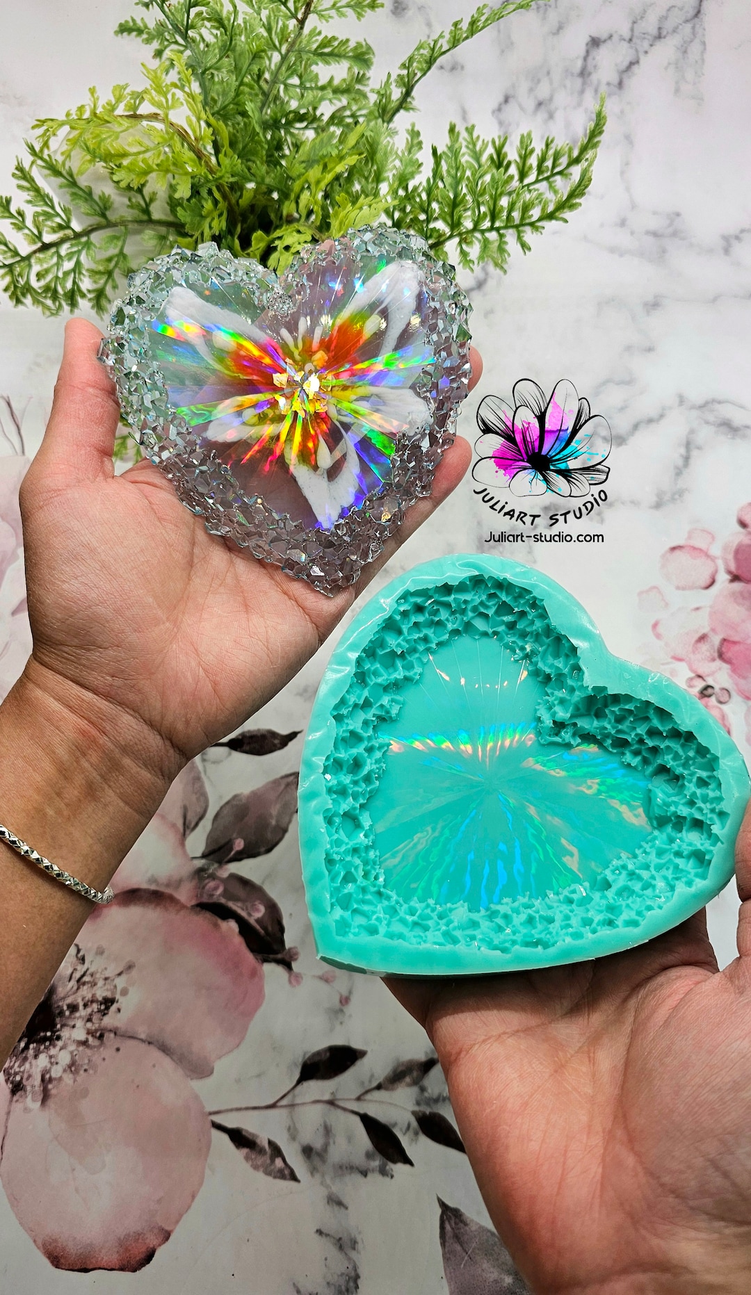 4.5 Inch HOLO Crystal Edge Coaster (heart Shape) Silicone Mold for ...