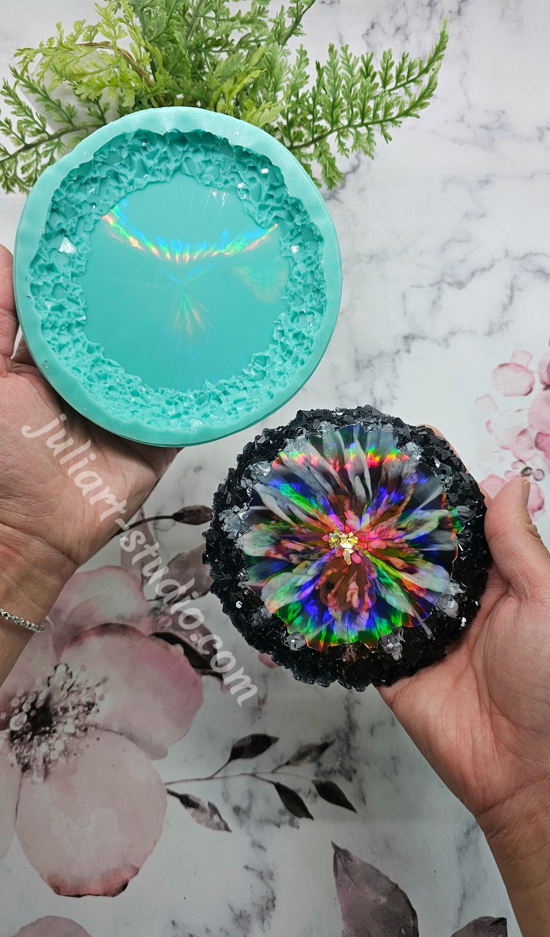 4.75 Inch HOLO Crystal Edge Coaster (ROUND) Silicone Mold for Resin ...