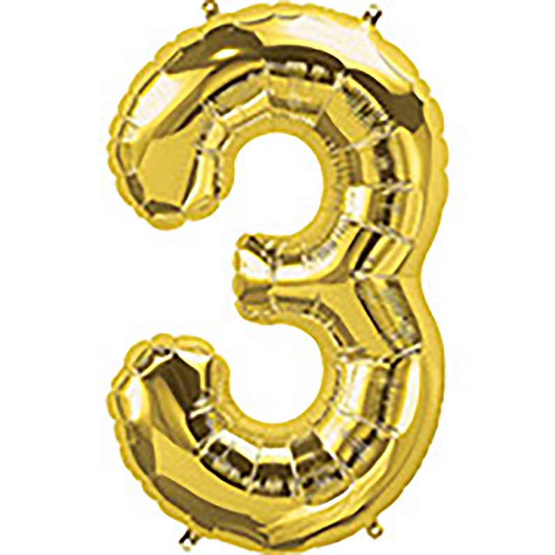 Number 3 Balloon, Third Birthday, Foil Gold Balloon, Party Decoration ...