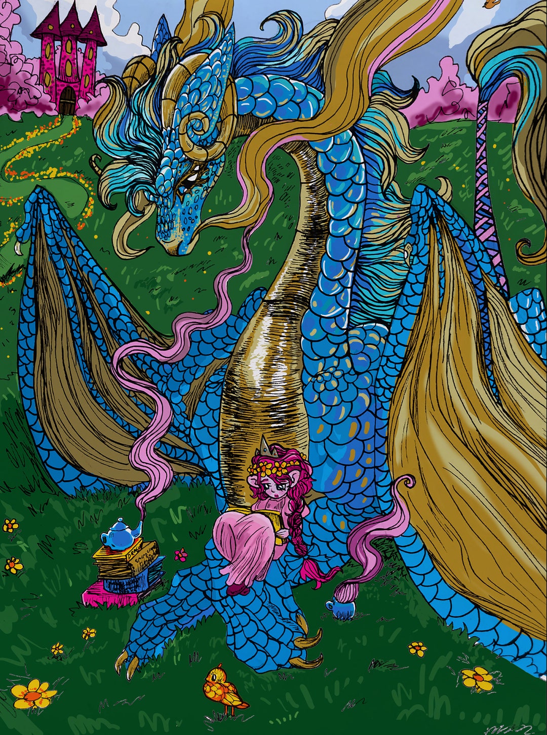 Springtime Dragon and Princess - Art Print - Etsy