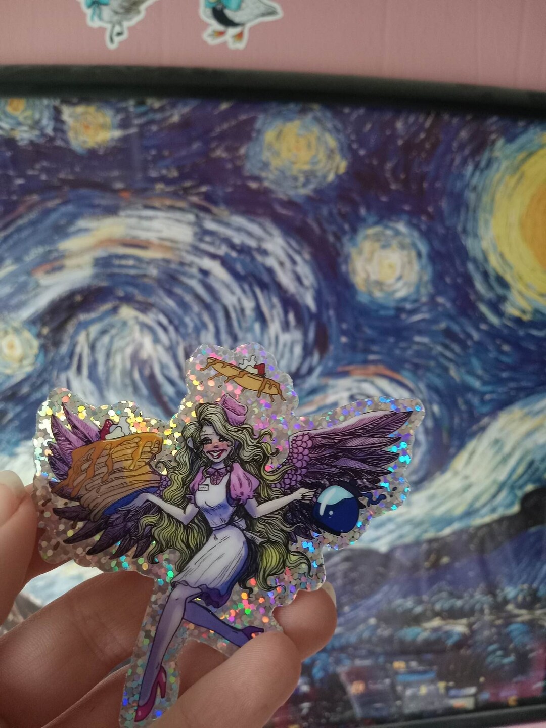Breakfast Angel Glitter Sticker - Etsy