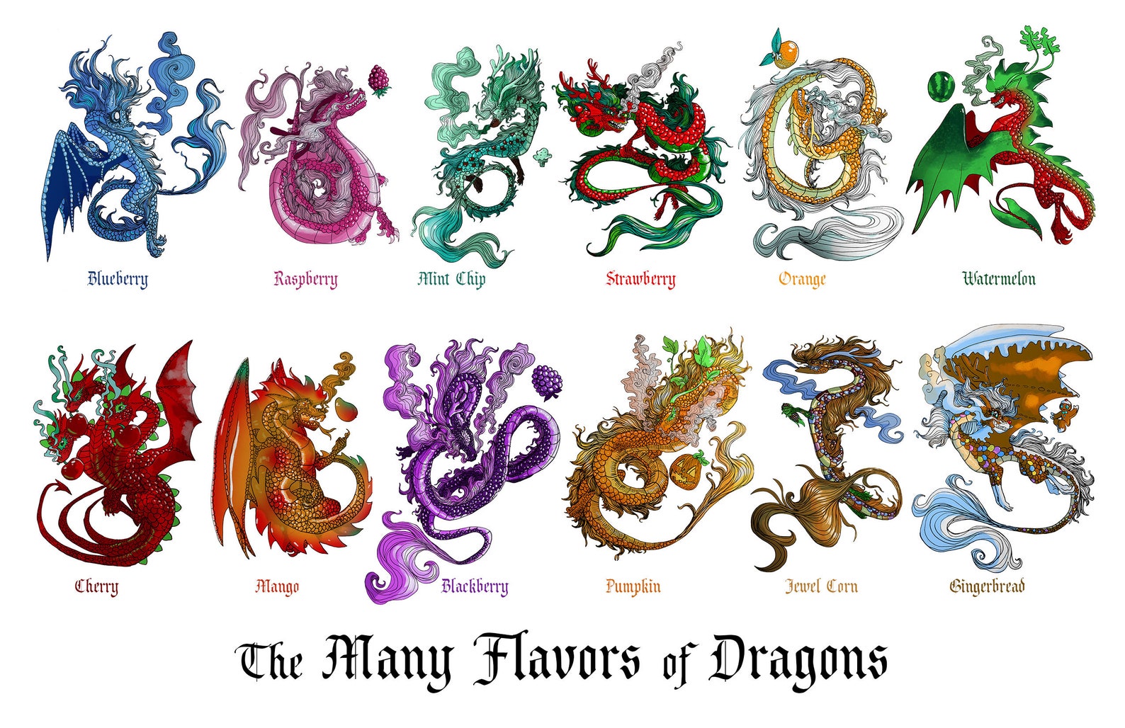 The Many Flavors of Dragons - Art Print - Etsy