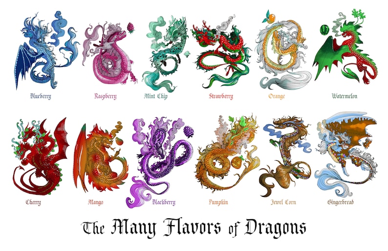 The Many Flavors of Dragons - Art Print - Etsy