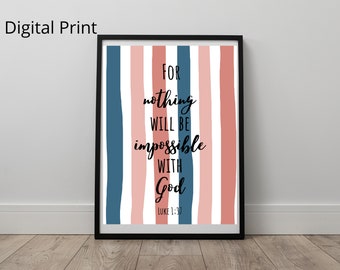 Christian Wall Art Luke 1:37 Digital Print Bible Verse Home Decor - Etsy