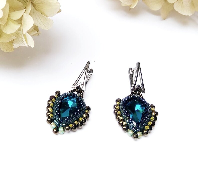 Navy Blue Crystals Earrings Dark Blue Drops Earrings - Etsy