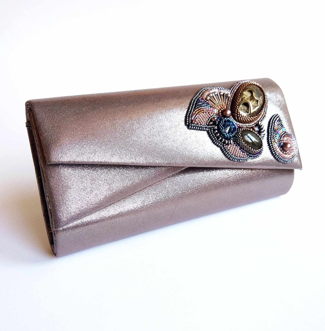 Elegant Taupe Clutch OOAK Luxury Glitter Clutch Designer Party Clutch ...