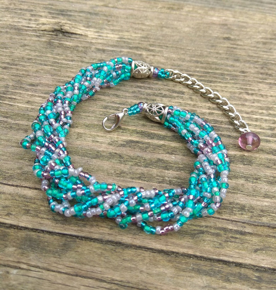 Green Emerald Bracelet Multistrand Seed Beaded Boho Bracelet Multi ...