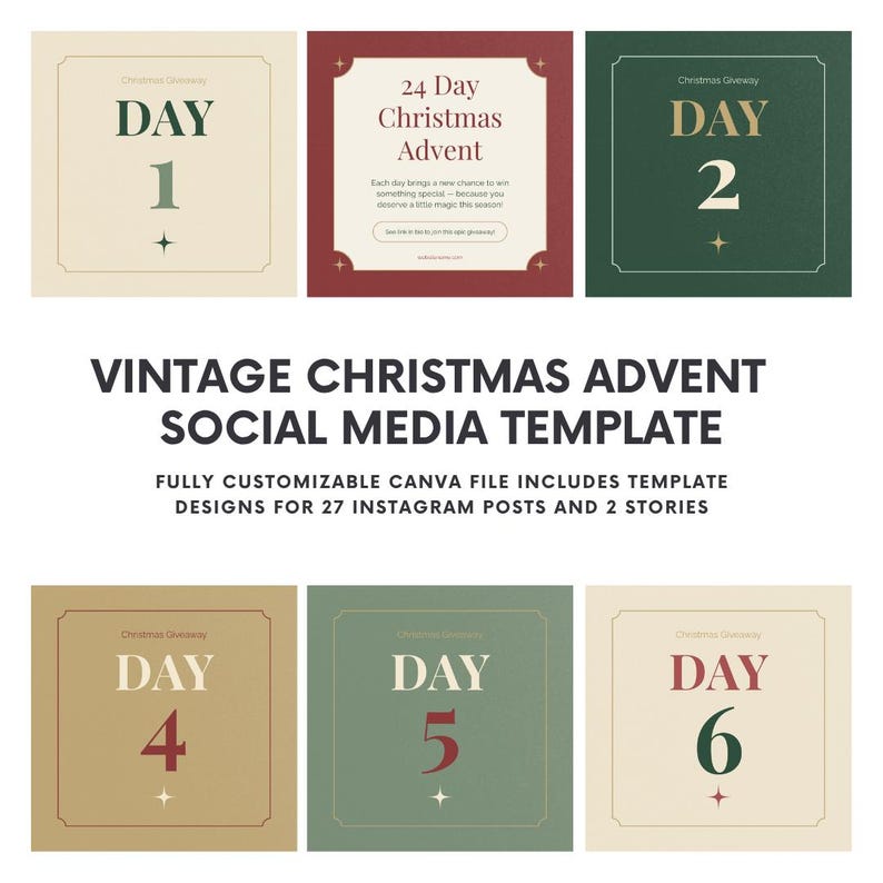 Vintage Christmas Advent Canva Template | Instagram Countdown Posts - Etsy