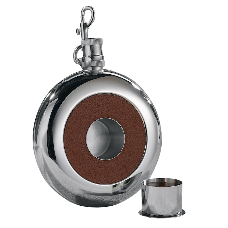 Round SS and Leather Flask and Shot Glass Personalized Gifts - Etsy