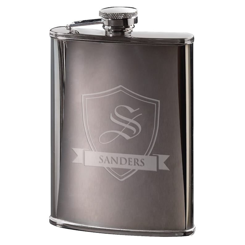 Hip Flask Personalized W/ Engraved Shield & Name | 8 Oz. Stainless ...