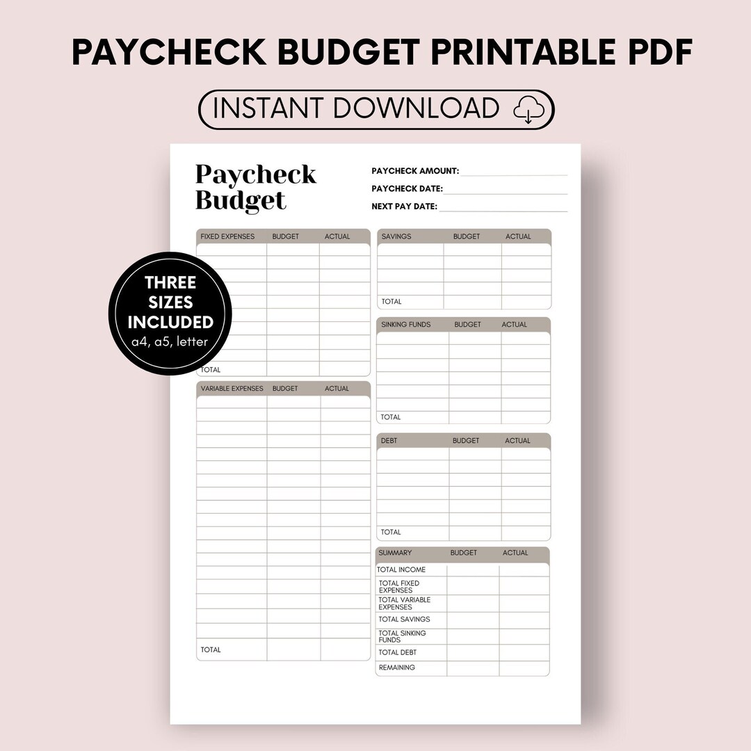 PAYCHECK Budget Overview Template Printable, Budget Binder, Budget ...