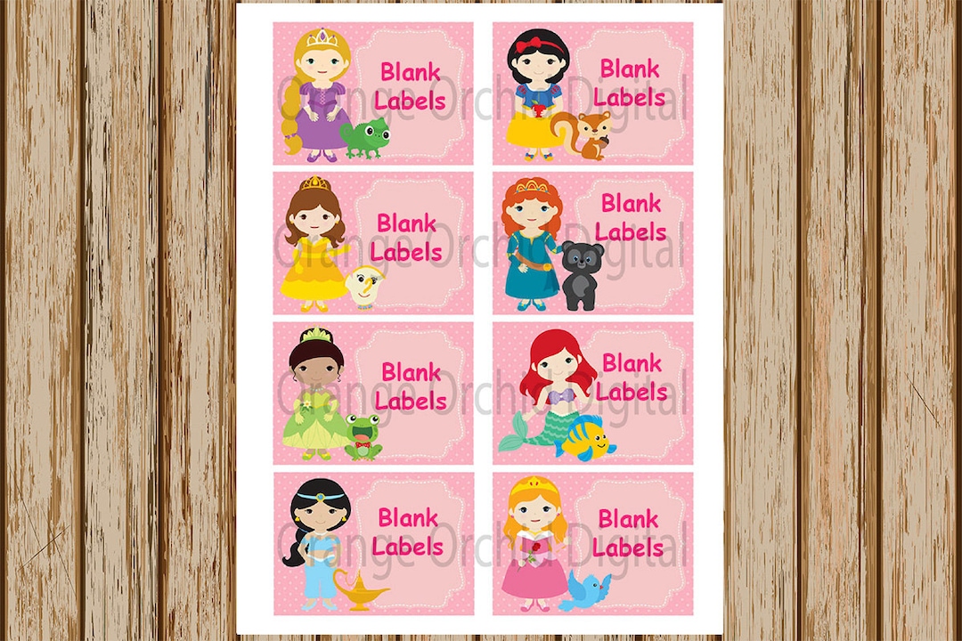 INSTANT DOWNLOAD- PRINCESS Blank Labels- 8 Princess Labels-treat Bag ...