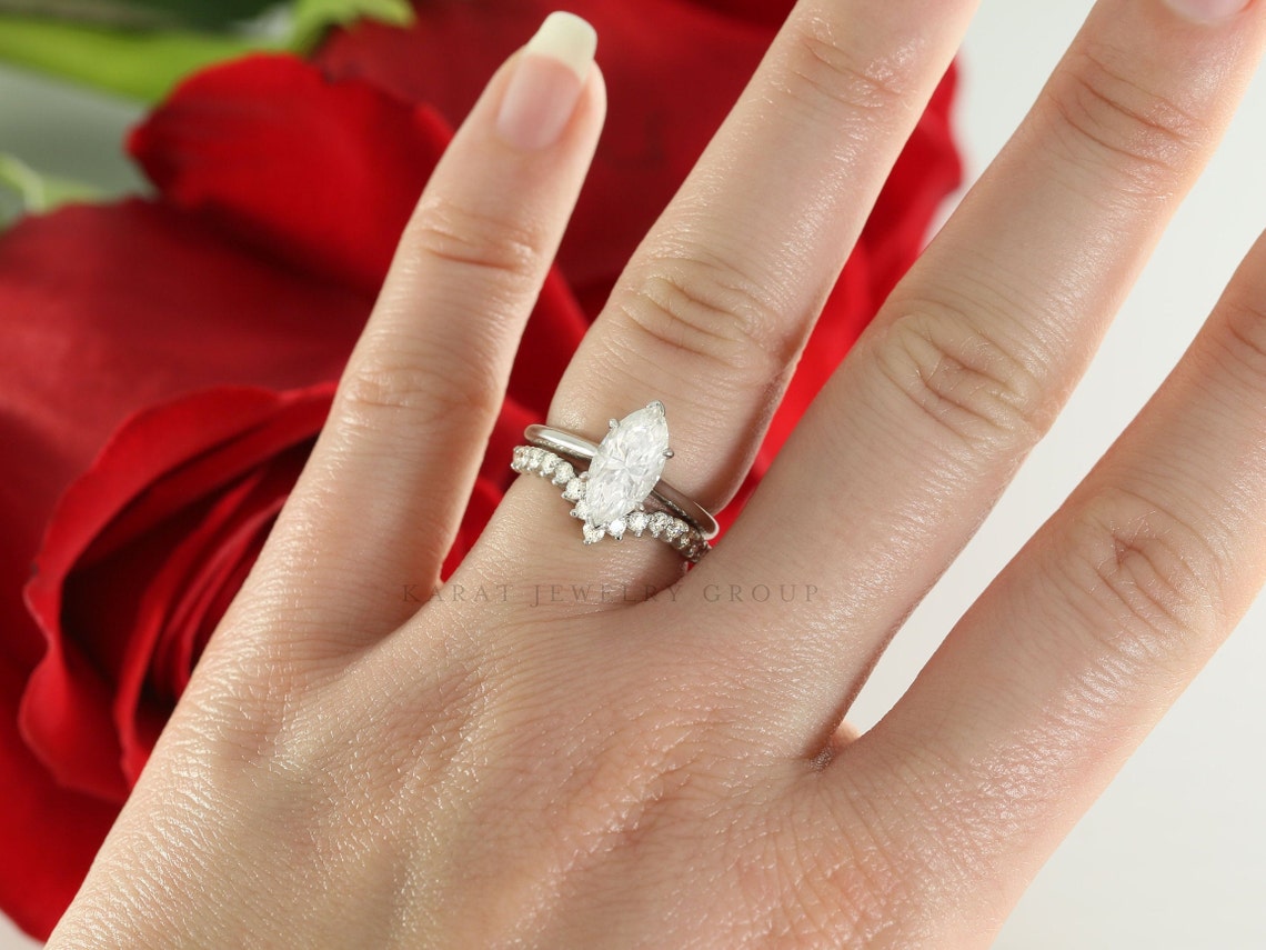 Marquise cut engagement ring set with wedding band. Marquise | Etsy