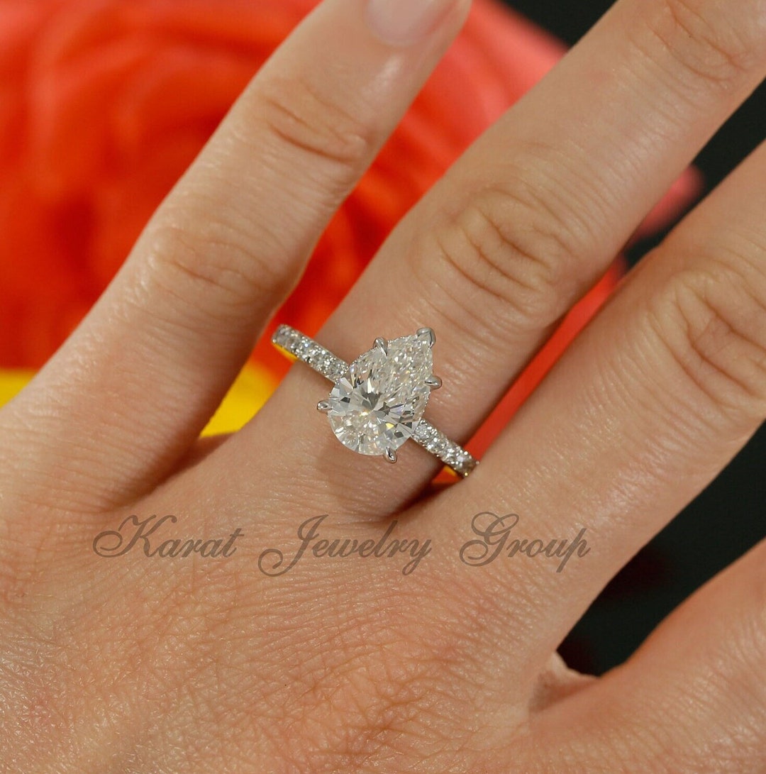Pear Moissanite Engagement Ring. Solitaire Ring in White Gold. Pear ...