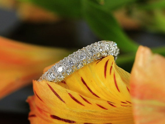 Micro Pave Diamond Ring. 14k White Gold Pave Setting Diamond - Etsy