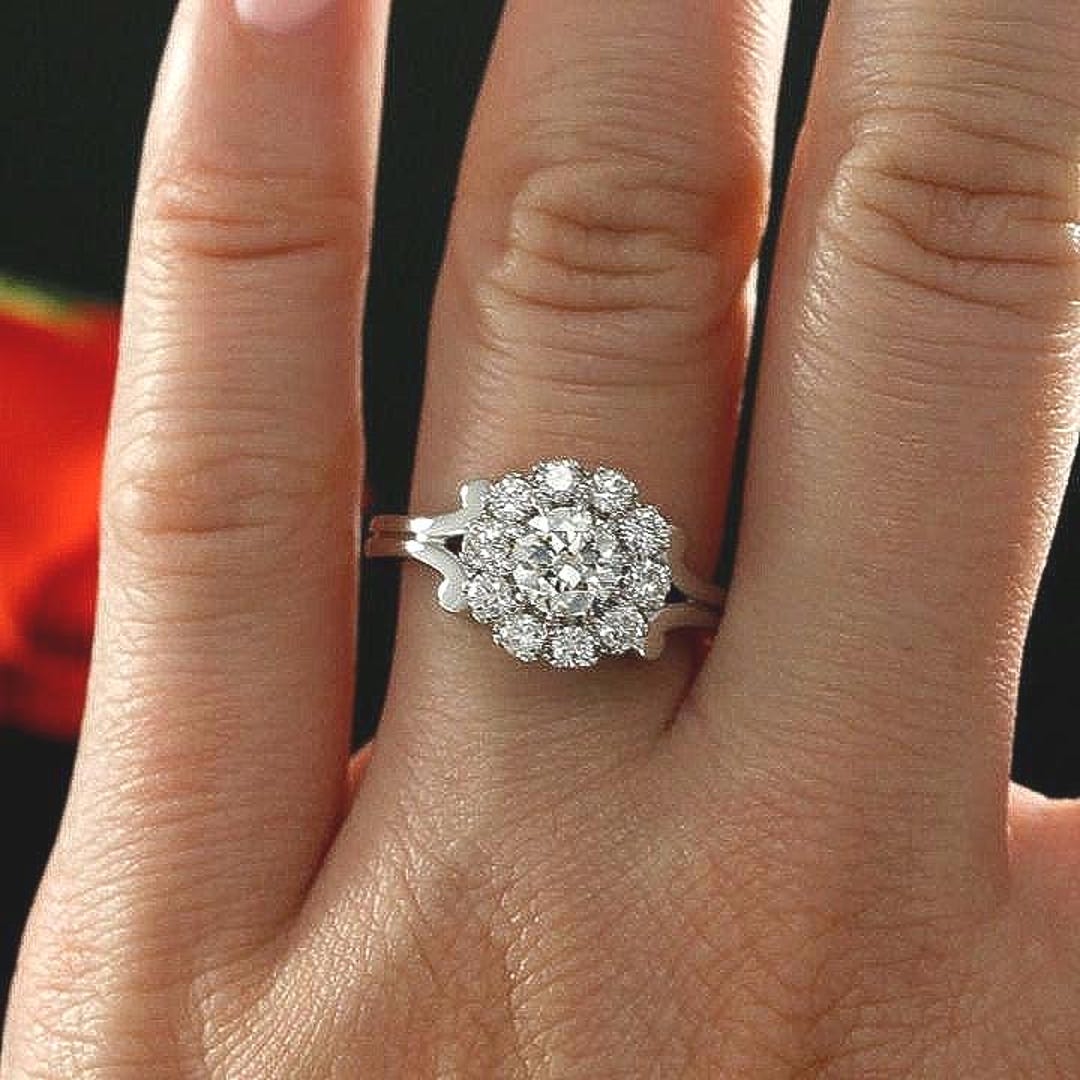 Diamond Cluster Ring. Lab Grown Center and Natural Diamond Cluster Halo ...