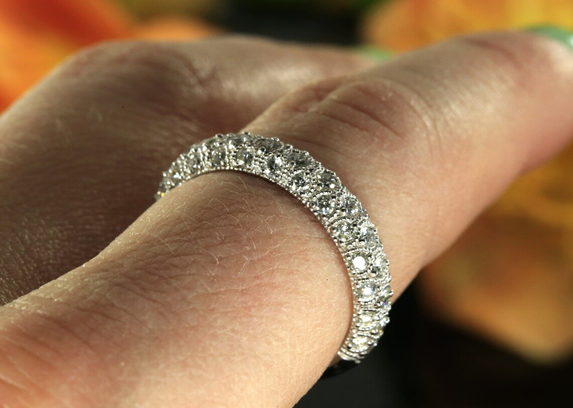 Micro pave diamond ring. 14k white gold pave setting diamond | Etsy