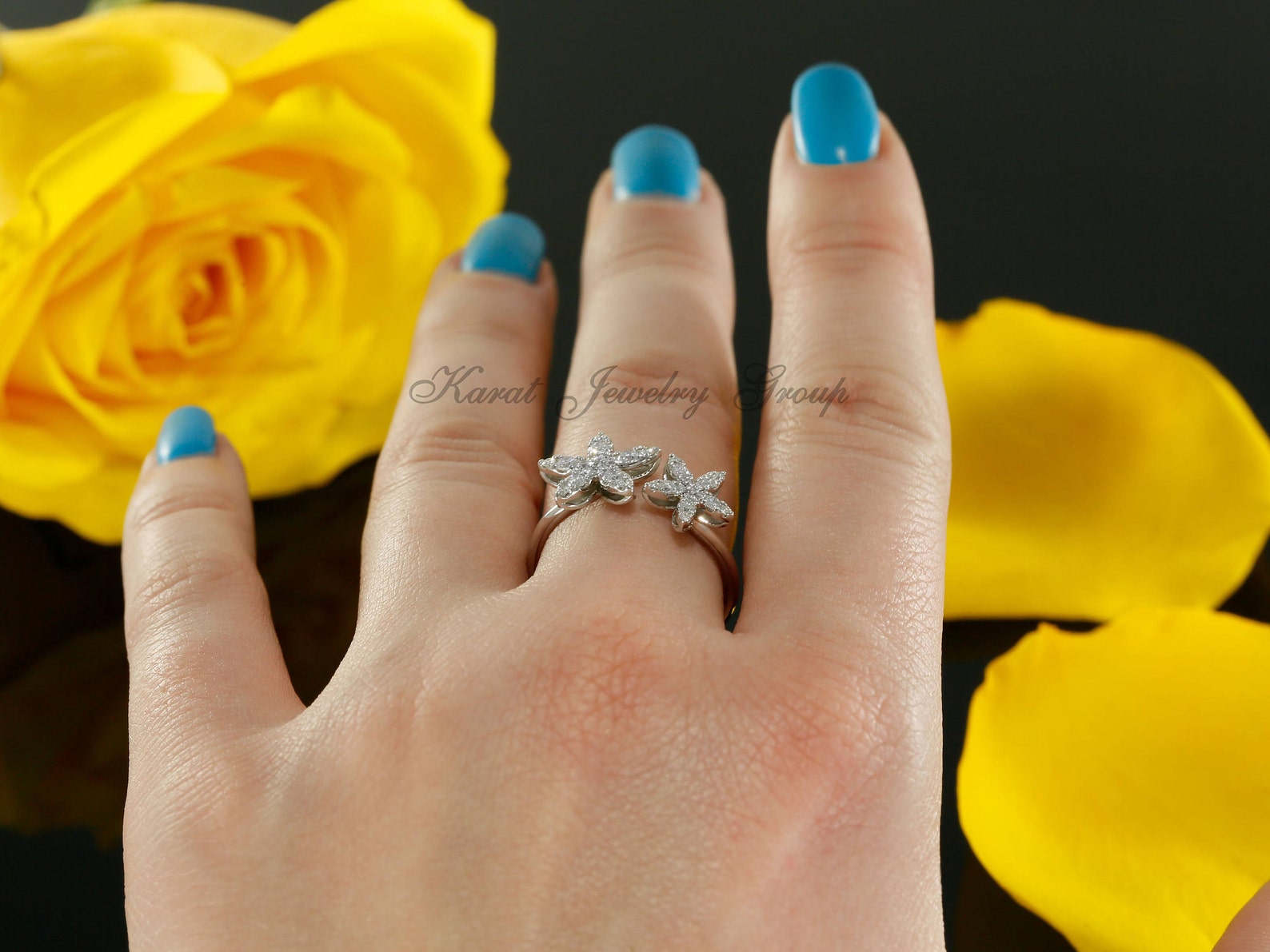 Flower Style Diamond Right Hand Ring in 14k White Gold Flower - Etsy