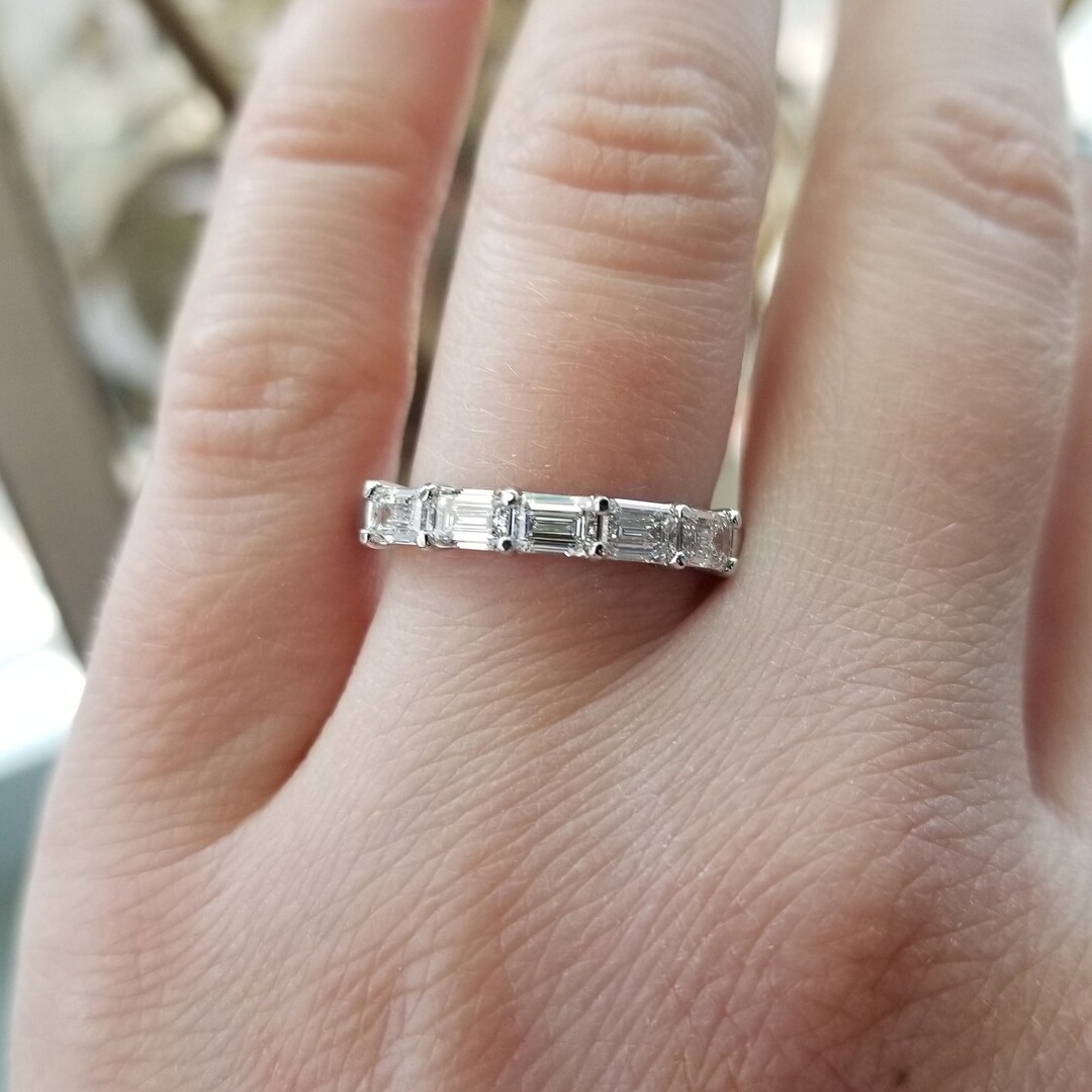Emerald Cut Diamond Anniversary 6 Stone Band. Lab Grown Diamond Gold ...