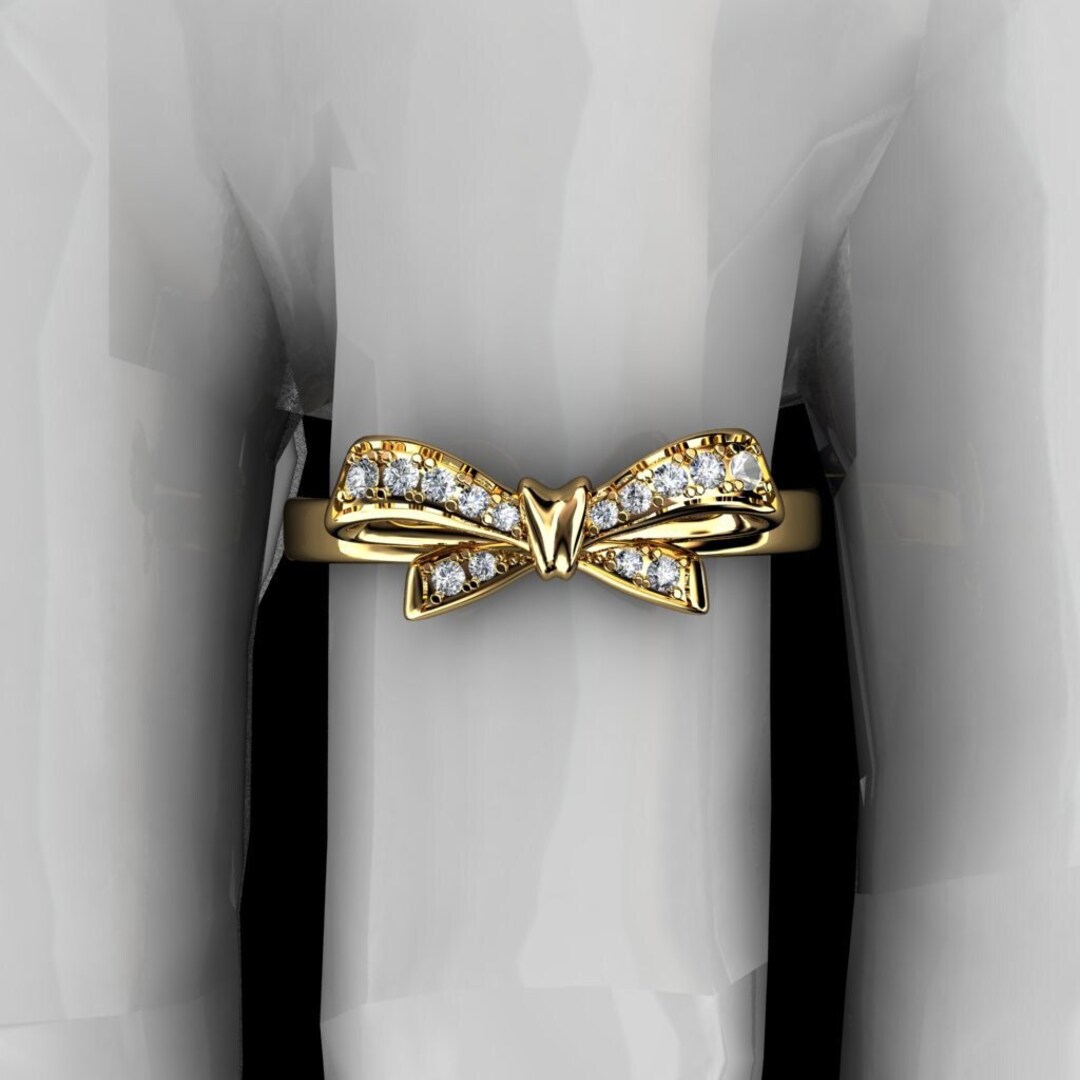 Bow Style Fashion Ring With Diamonds, Stackable Ring, Cocktail Bow Ring ...