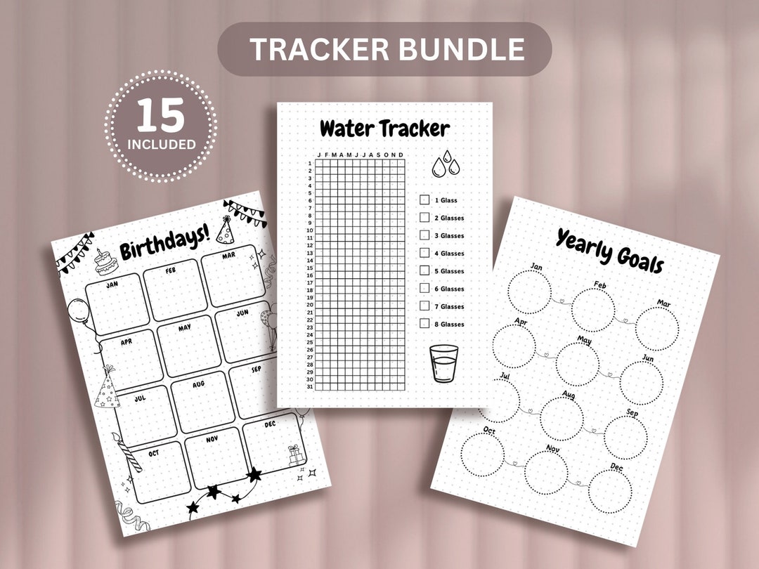 Yearly Trackers Bundle, Printable Trackers, Bullet Journal Planner ...
