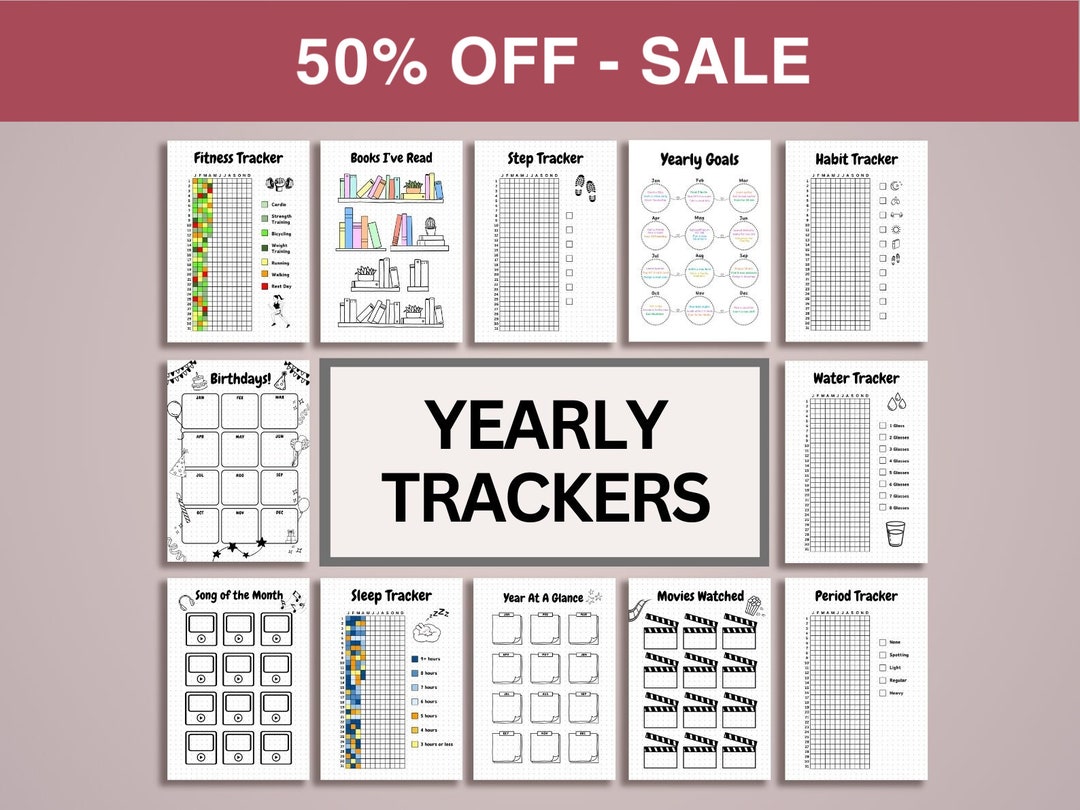 Yearly Trackers Bundle, Printable Trackers, Bullet Journal Planner ...