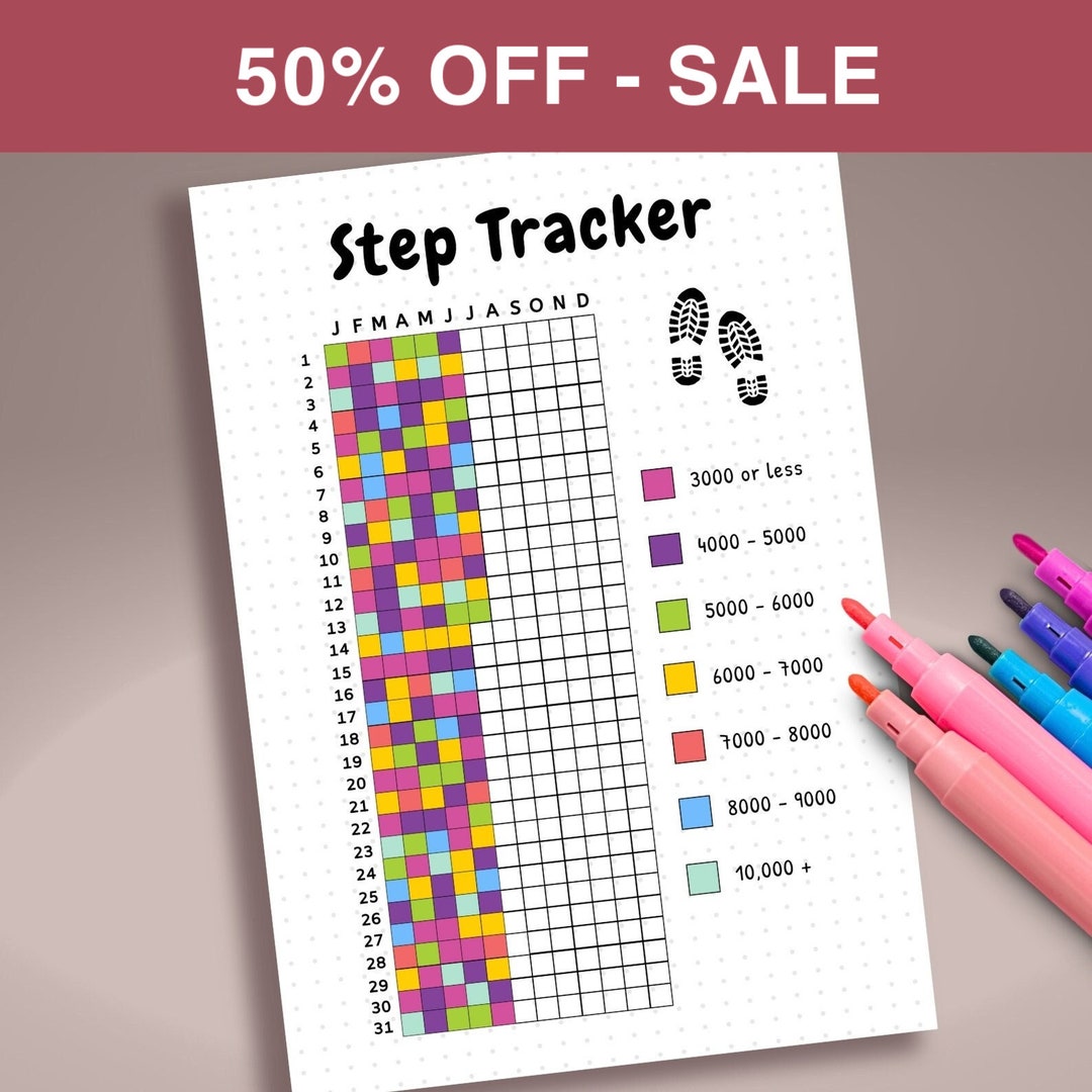 Step Tracker Bullet Journal Page, Printable Step Goal, A5 Yearly ...