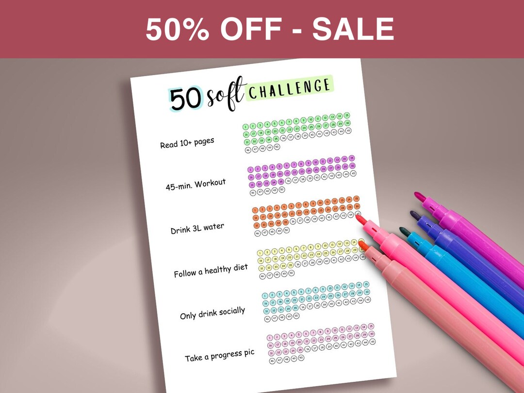 50 Soft Challenge Tracker, Printable Challenge Journal Page, Habit ...