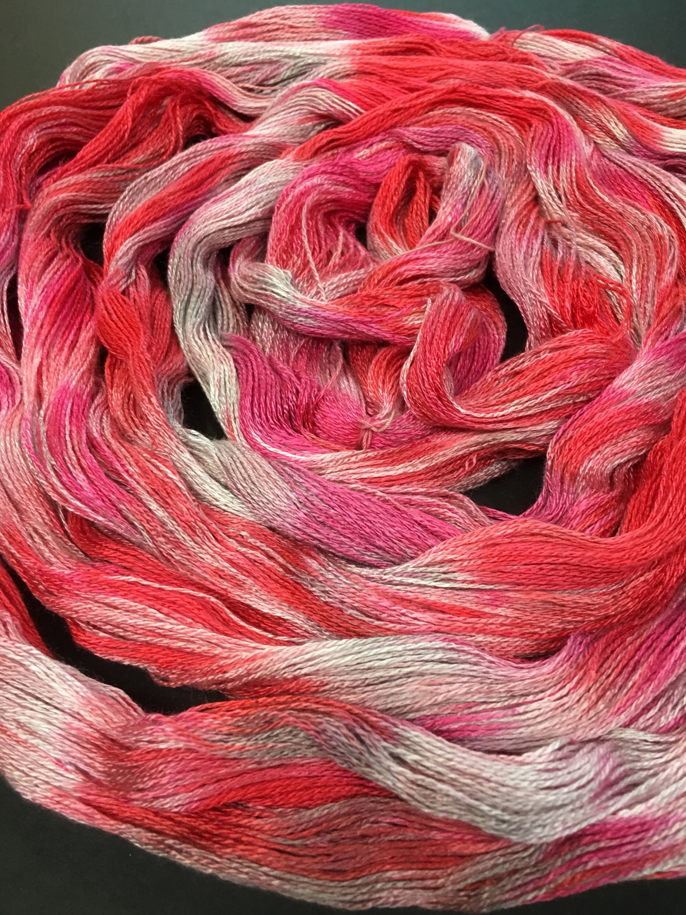 Hand-dyed, pre-wound warp, 8/2 rayon weaving warp, 200 ends, 3 7/8 ...