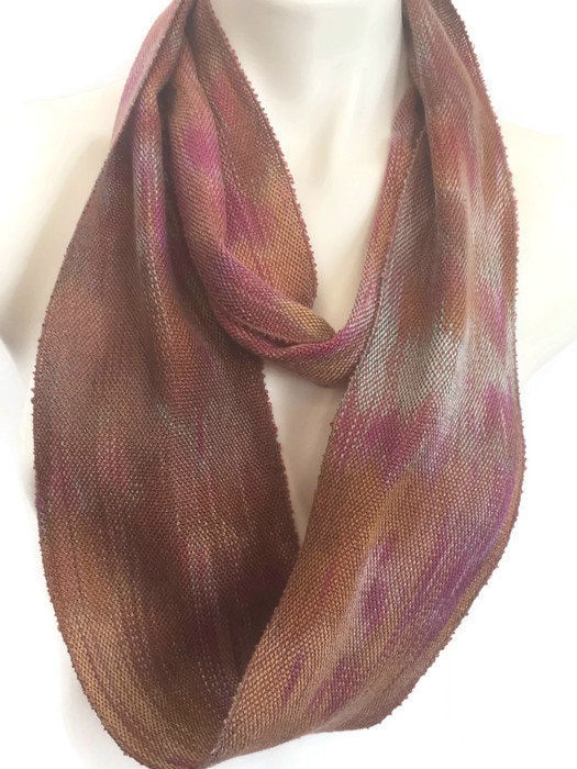Hand-dyed, handwoven, skinny infinity scarf, 4 1/2 x 69, Tencel, in ...