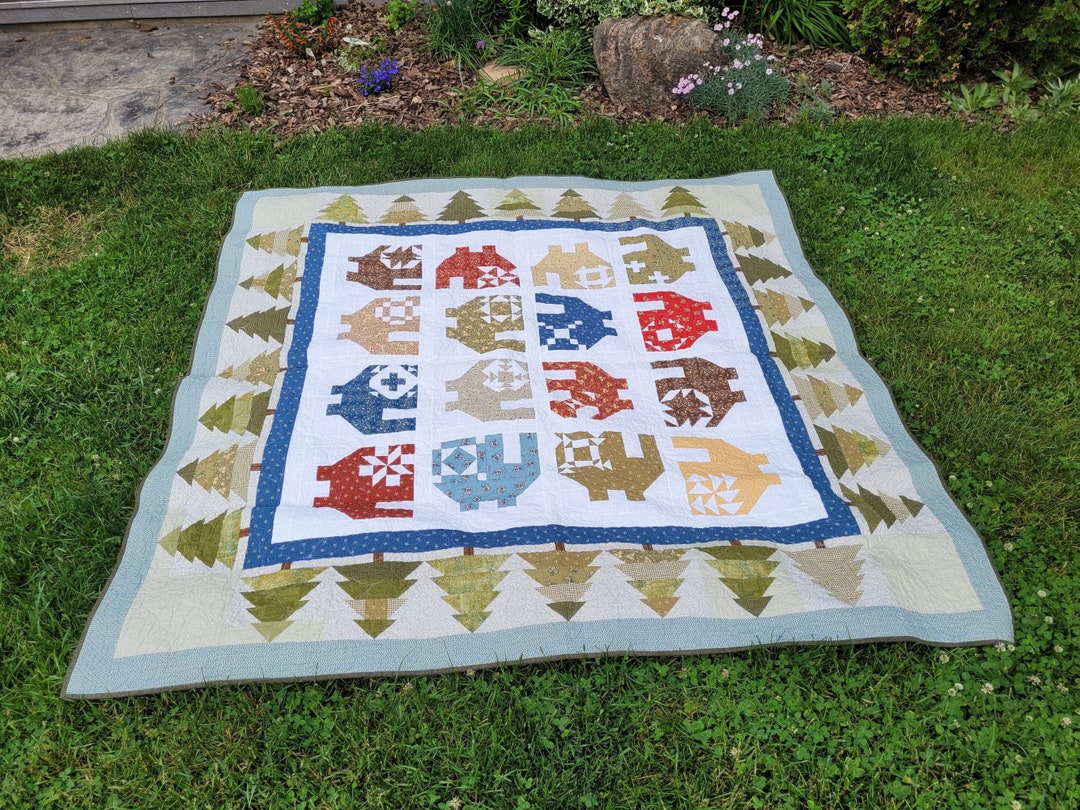 Patchwork Sampler Quilt With Houses and Trees Handmade Home Decor - Etsy