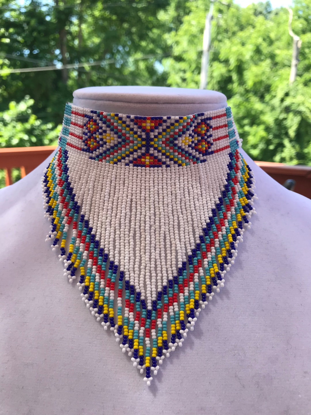 Native American Style Seed Bead Choker and Earrings Multicolor Seed ...