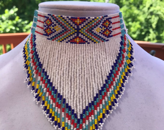Native American Style Seed Bead Choker and Earrings Multicolor Seed ...