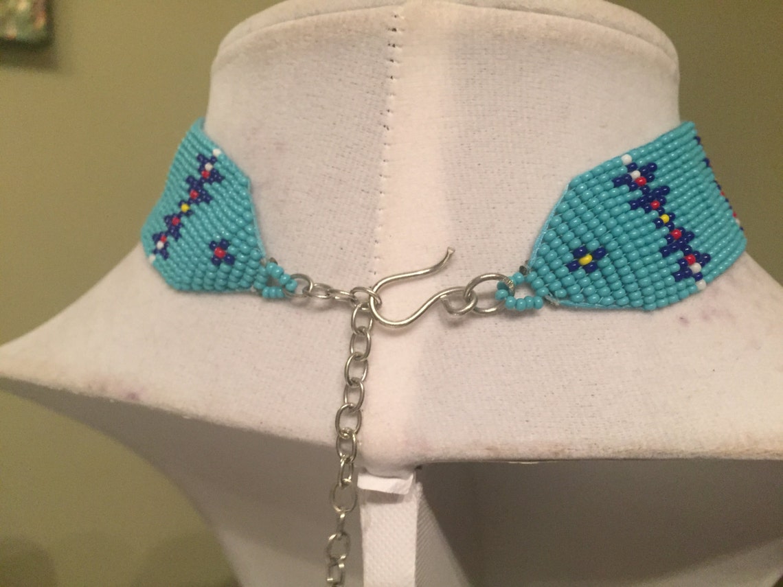 Native American Style Seed Bead Choker and Earrings Multicolor Seed ...