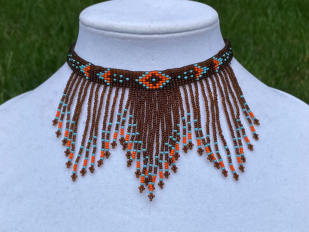 Native American Style Choker and Earrings Set Beaded Choker Necklace ...