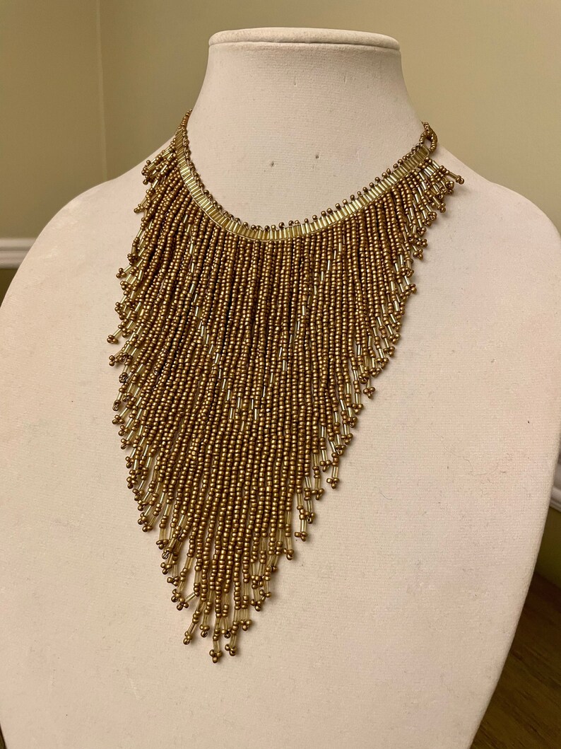 Golden Waterfall Beaded Necklace and Earrings Seed Bead - Etsy